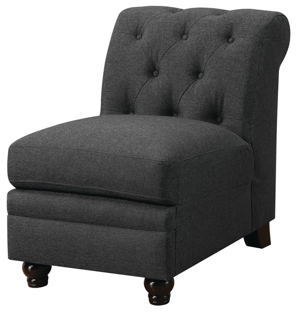Transitional Linen and Wood Armless Chair With Tufted Design, Charcoal ...