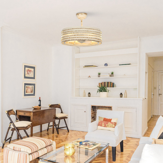 24.4 in Modern White Fandelier Cage Ceiling Fan with Remote,Reversible ...