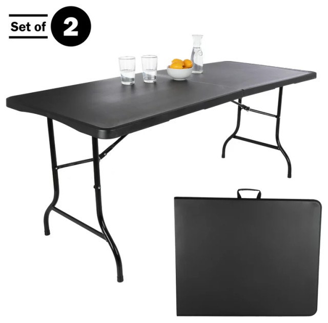 2 Pack Folding Table, Portable Design With Metal Legs & Large Plastic ...