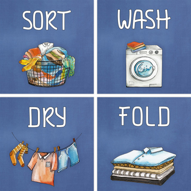 Sort, Wash, Dry and Fold Quadriptych, 4-Piece Set, 40x40 - Contemporary ...