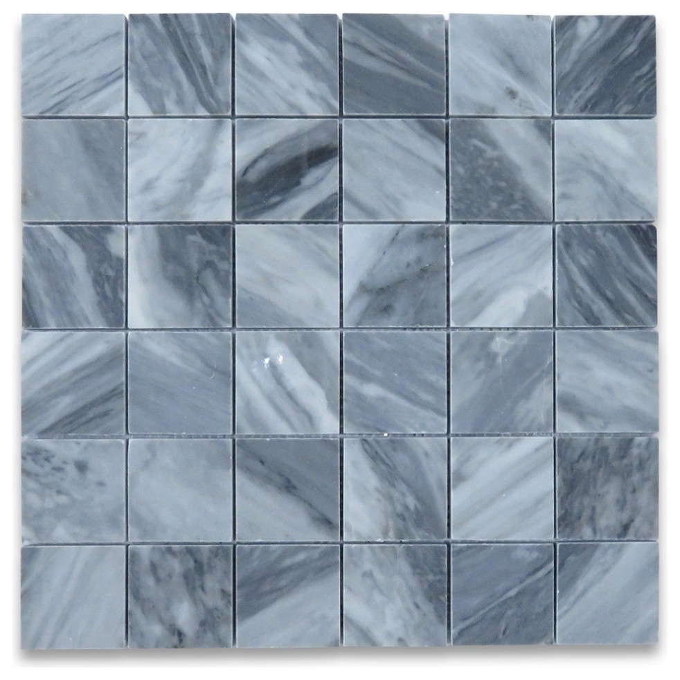 Bardiglio Gray Dark Grey Marble 2x2 Grid Square Mosaic Tile Polished, 1 ...