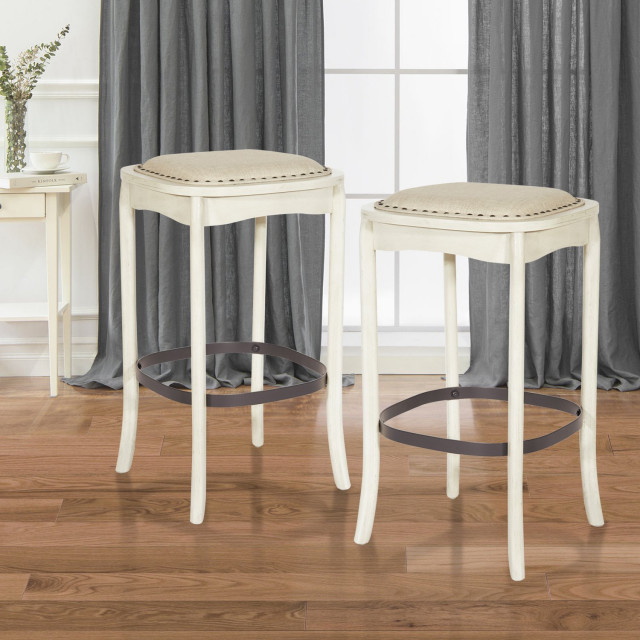 Set of 2 Transitional Bar Stool, Backless Design With Cushioned Seat ...