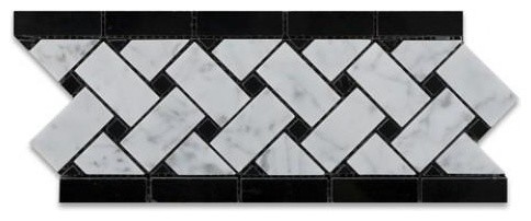 1"x12" White Basketweave Border Listello Black Honed, 50 Pieces ...