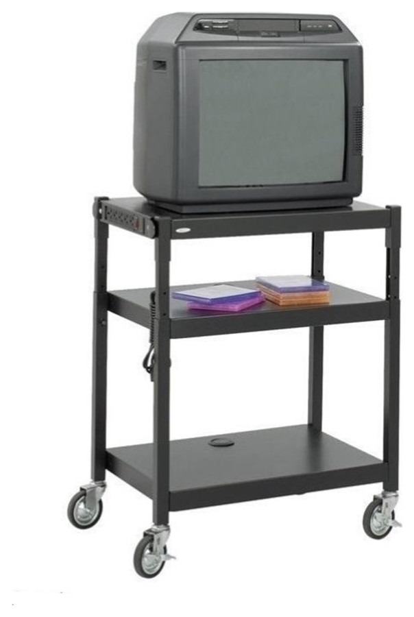 Pemberly Row Black Steel Adjustable Height Mobile Media Cart in Black ...