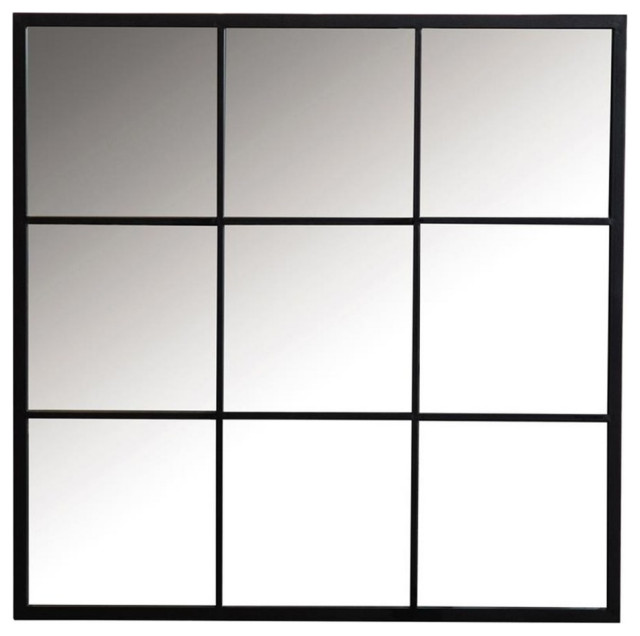 Pemberly Row Modern Glass Square Window Pane Wall Mirror Black ...