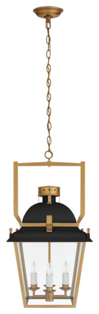Coventry Lantern Pendant, 4-Light Black, Burnished Brass, Clear Glass ...