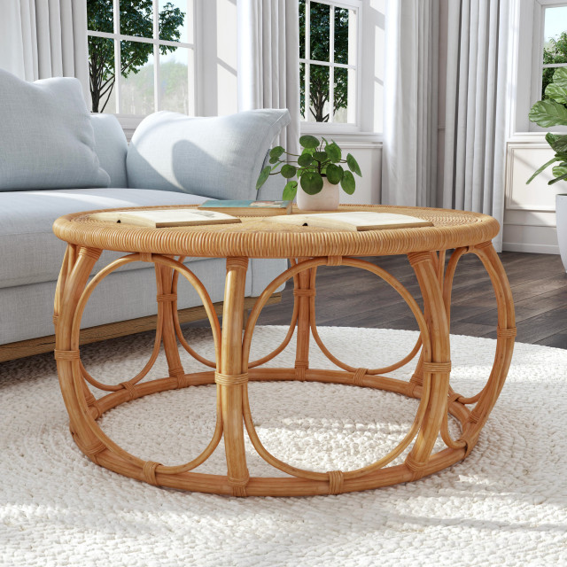 Savannah Woven Rattan Round Coffee Table - Tropical - Coffee Tables ...