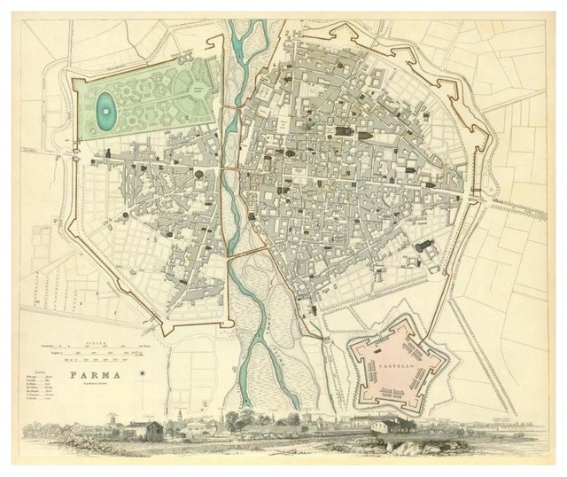 "Parma, Italy, 1840" Paper Art, 46"x39", 46"x39" - Contemporary ...