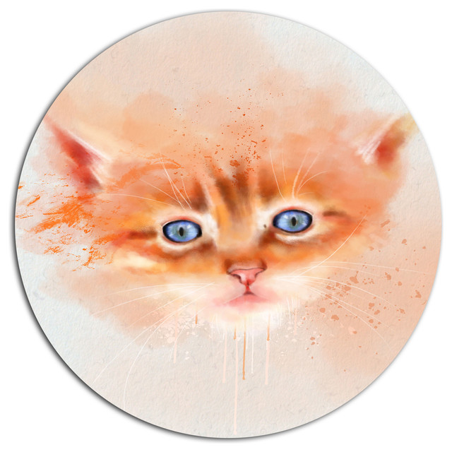 Cute Brown Cat Watercolor, Animal Disc Metal Wall Art, Disc of 23 inch ...