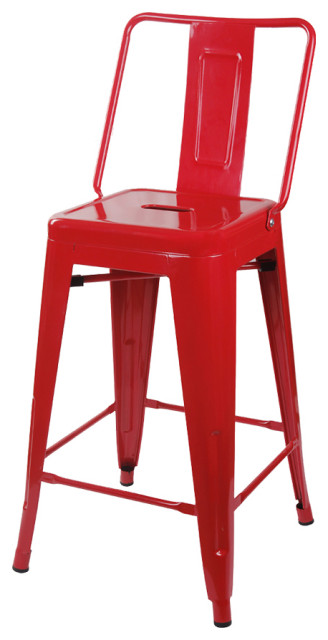 Metal Red Bar Stools With Middle Back, Set of 1 - Industrial - Bar ...