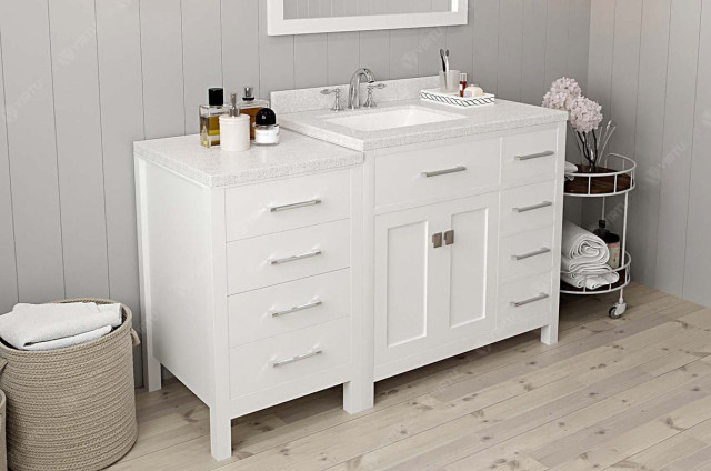 Caroline Parkway 57" Single Bath Vanity, White, White Quartz Top and ...