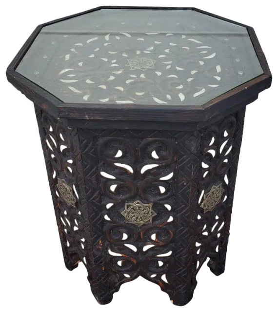 Moroccan Octagonal Wooden Side Table - Camel Bone - Mediterranean ...