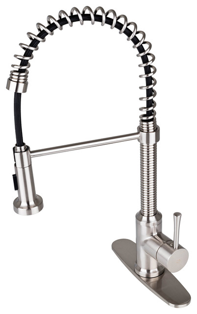 Spring Pull-Down Kitchen Faucet with Deck Plate Brushed Nickel ...