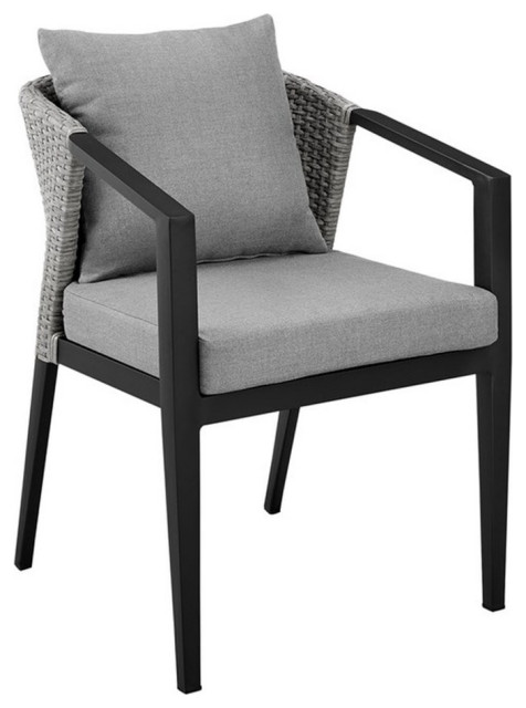 Armen Living Aileen Outdoor Fabric/Rattan Dining Chairs in Gray/Black ...