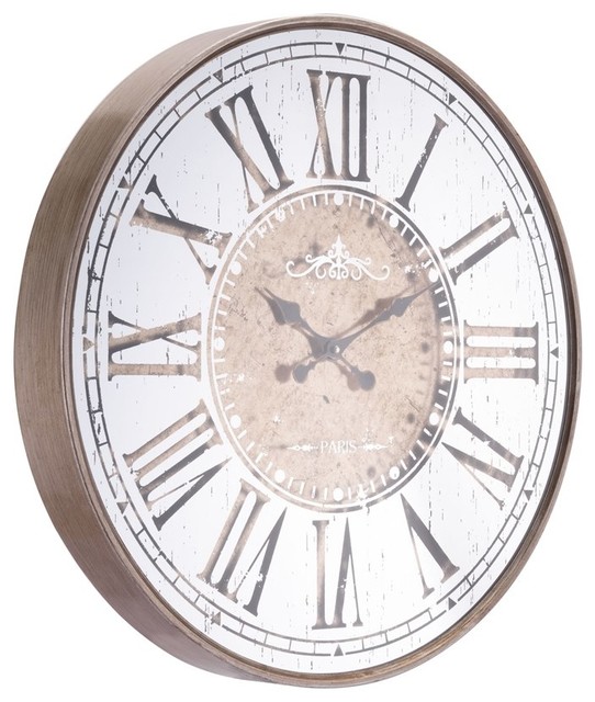 Modern Contemporary Wall Clock, Antique Style Gold, Steel Metal Mirror ...