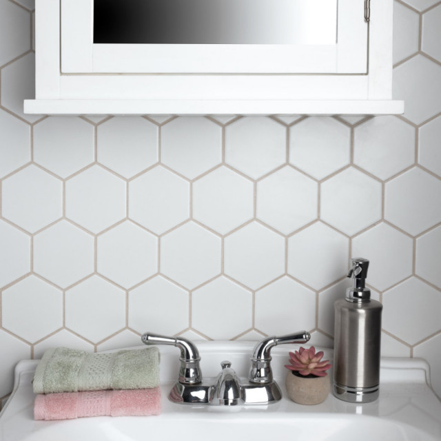 Metro Super Hex Matte White Porcelain Mosaic Tile Sample - Contemporary ...