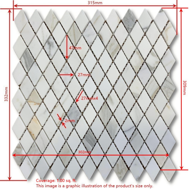 Nero Marquina Black Marble Rhomboid Diamond Mosaic Tile Polished, 1 ...