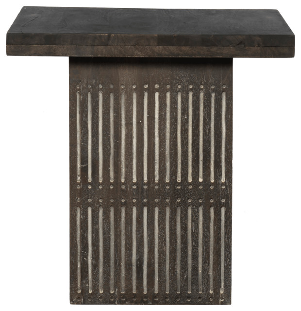 24" Antique Brown Solid Wood Square End Table - Transitional - Side ...