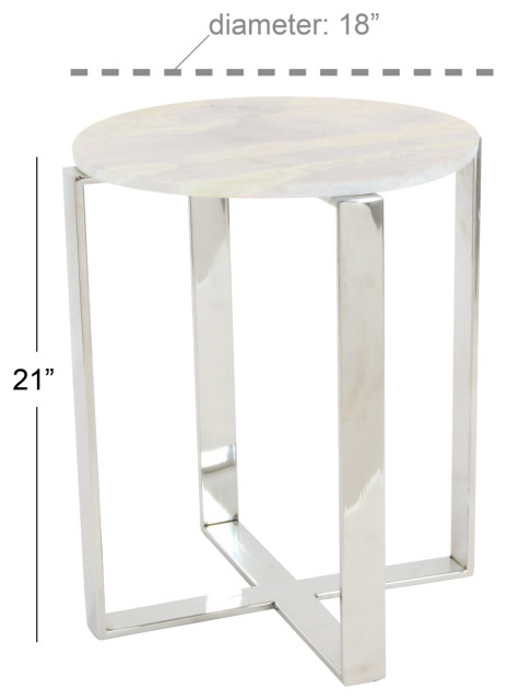 Modern Crossed Chrome End Table, Round Faux Marble Top, Minimalistic ...
