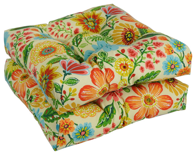 19" Squared Patterned Tufted Dining Chair Cushions, Set of 2, Gregoire ...