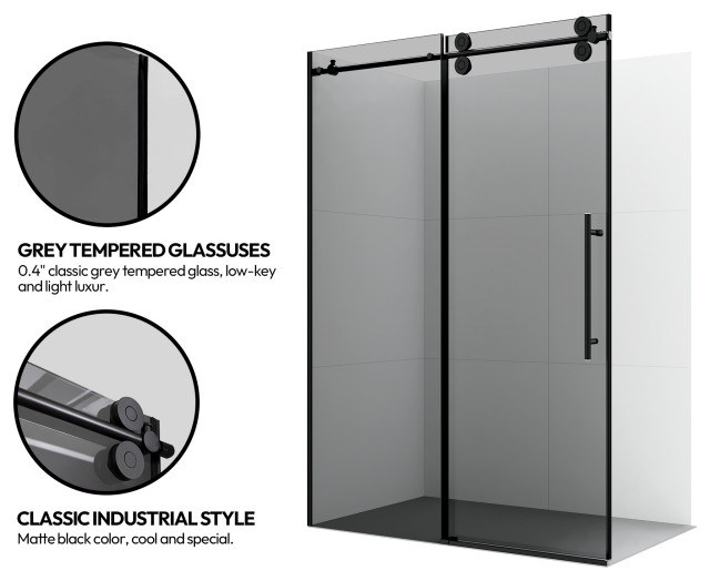 Echarri Single Sliding Frameless Shower Door, Tinted Glass, 60" W X 78"h - Contemporary - Shower ...