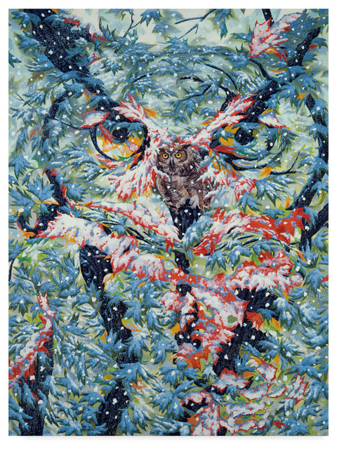 "Horned Owl" by D. Rusty Rust, Canvas Art, 24"x18" - Contemporary ...