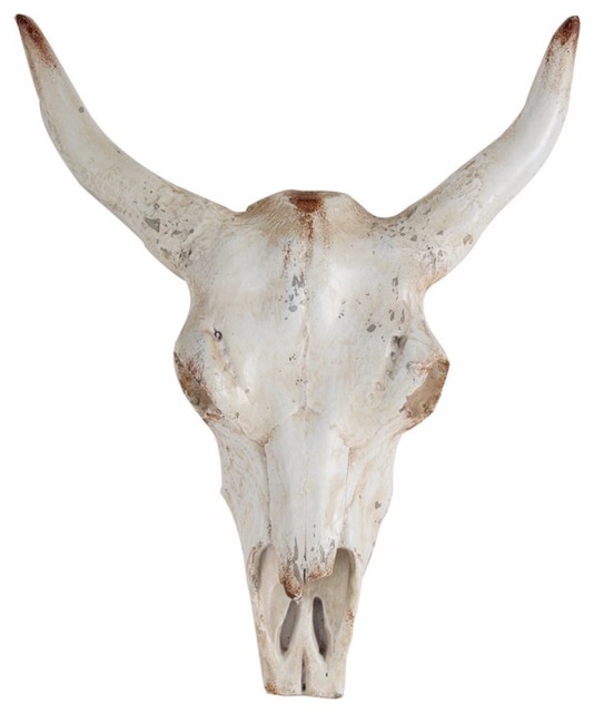 Rustic Steer Head Statue, Rustic White - Southwestern - Wall Sculptures ...