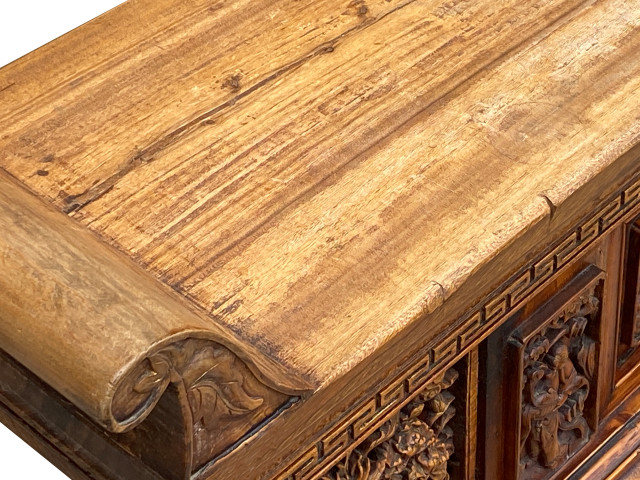 Chinese Vintage Opera Scenery Lion Heads Carving Long Altar Console ...