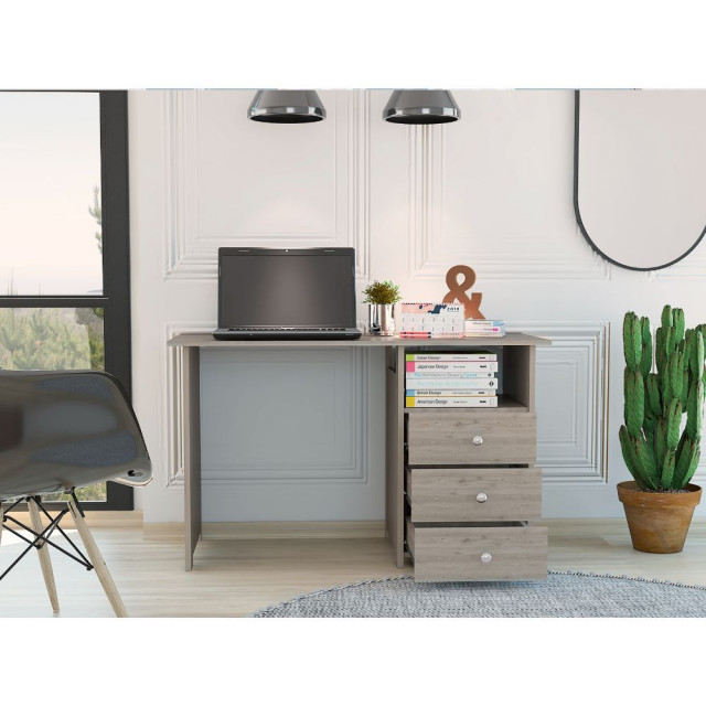Antara Computer Desk with 3 Drawers, Open Shelf, Legs and Handles ...