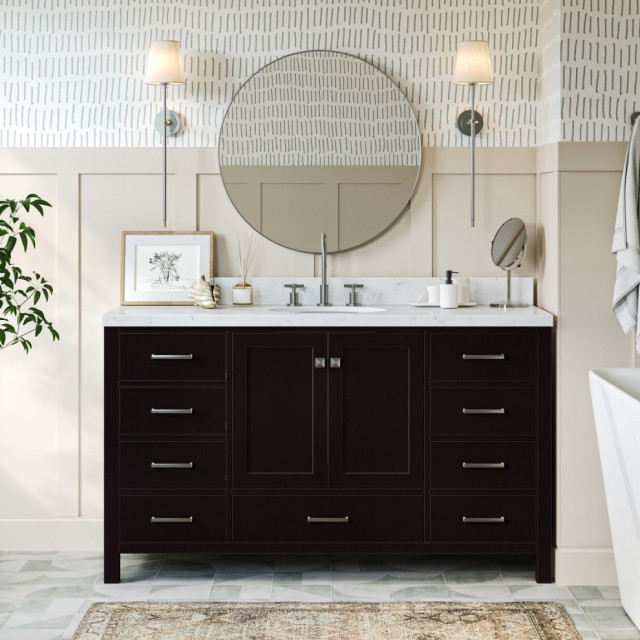 Ariel Cambridge 60" Single Sink Vanity, Carrara Quartz - Transitional ...