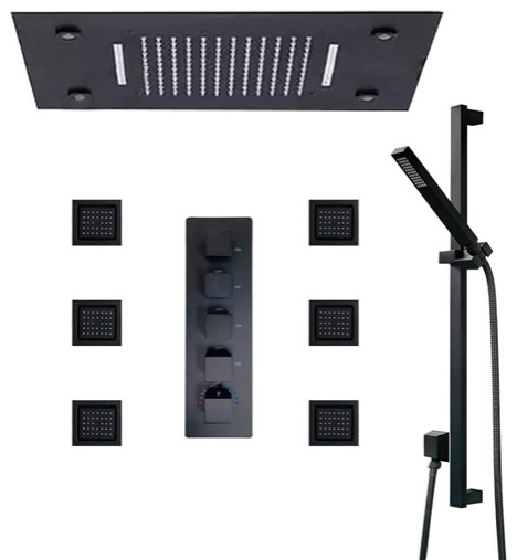 Fontana 20 14 Led Matte Black Rainfall Shower System And 6 Jetted Body