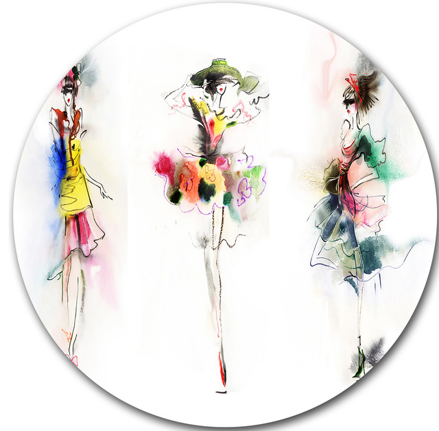 Fashion Girls Posing, Contemporary Round Metal Wall Art, Disc of 36 ...