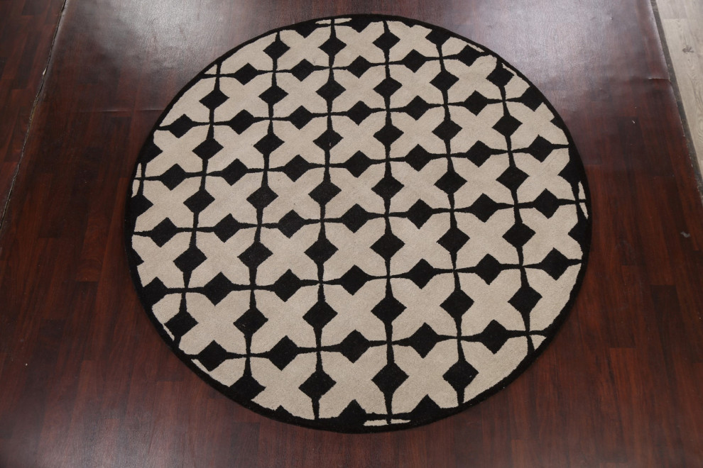 Contemporary Round Oriental Area Rug Hand-tufted Wool Carpet 8x8, 8'0 ...