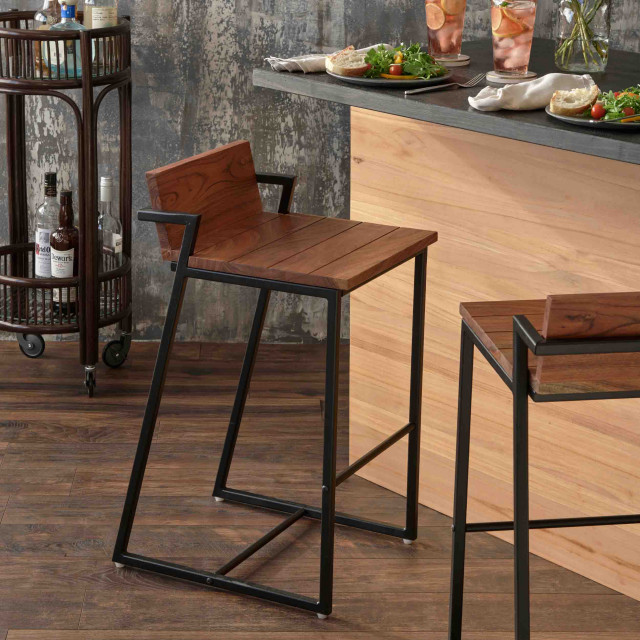 Portland Acacia Wood Stools - Industrial - Bar Stools And Counter ...