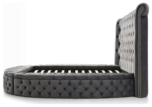 Better Home Products Elizabeth Upholstered Round Storage Queen Bed ...