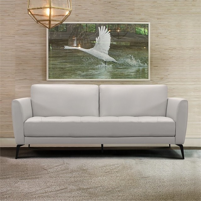 Natural Greige Modern Leather and Metal Sofa in Dove Gray/Black ...