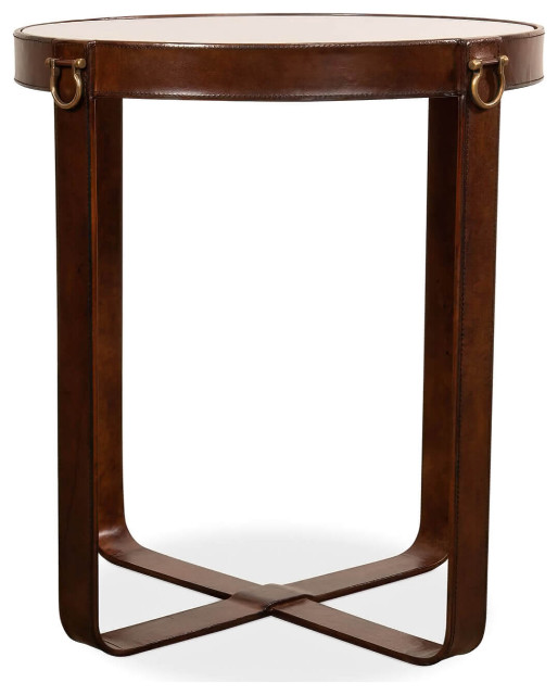 Industrial Round Leather End Table - Transitional - Side Tables And End ...