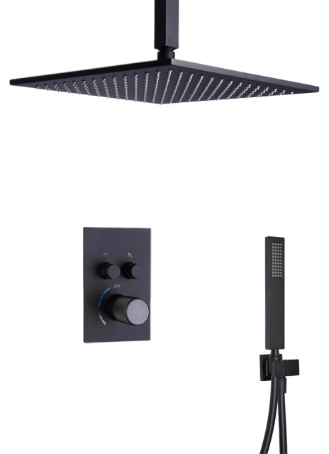 Massa Matte Black Square Shower System With Thermostatic Mixer ...