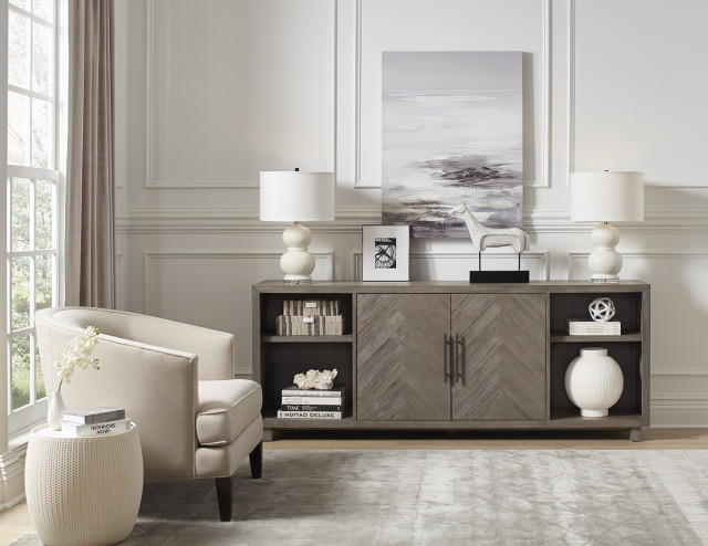 80" Two Door TV Console, Entertainment Stand, Wood Accent Cabinet, Gray ...