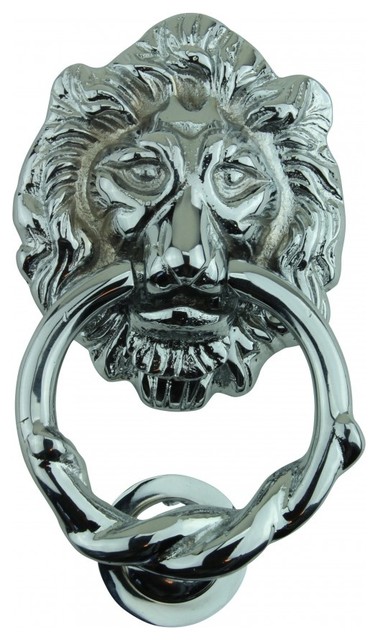Large Chrome Cast Brass Lion Head Door Knocker Shiny Lion Ring Style ...