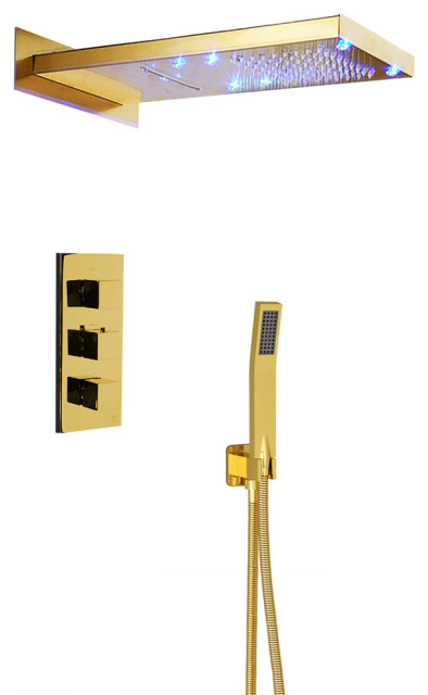 CrTeil LED Colors Waterfall Rain Gold Tone Shower Set - Contemporary ...