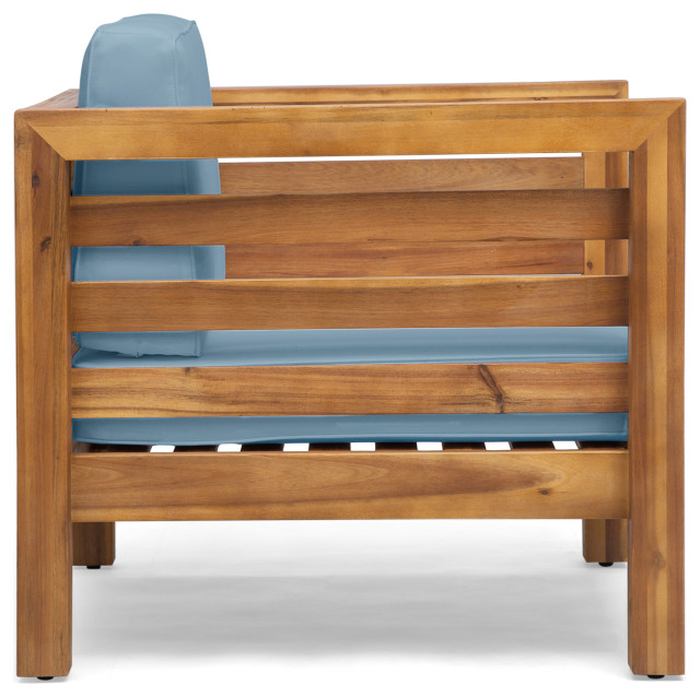 Emma Outdoor 11 Seater Acacia Wood Sectional Sofa and Club Chair Set ...