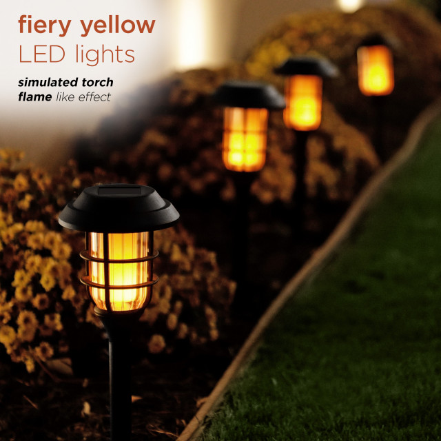 17" Tall Outdoor Solar Powered Pathway LED Torch Light Stakes, Set of 6 ...