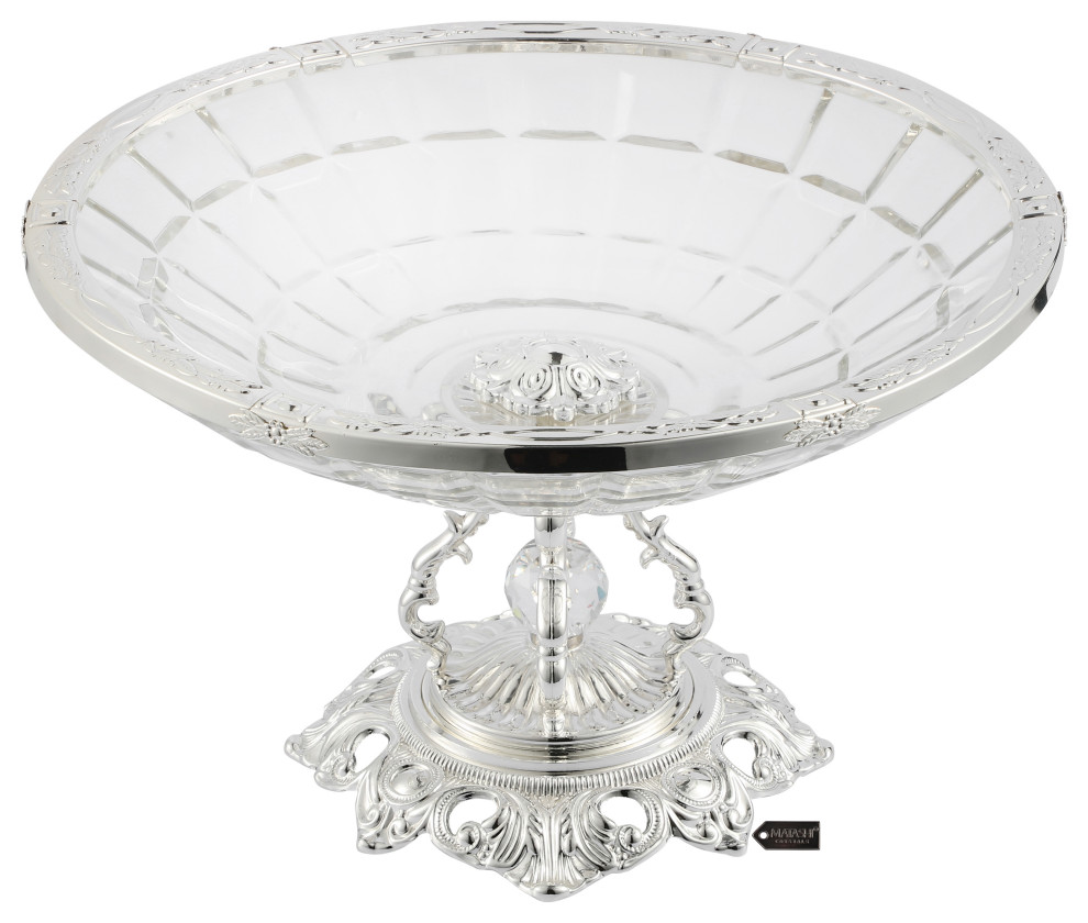 Crystal Round Serving Platter With Silver Plated Pedestal and Crystal ...