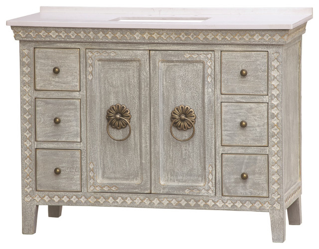 48 Inch Distressed Gray White Bathroom Vanity, Single Sink, Choice of ...