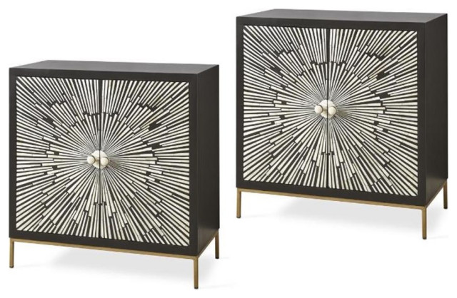 Home Square 2 Door Wood Accent Cabinet Set in Black and Ivory (Set of 2 ...