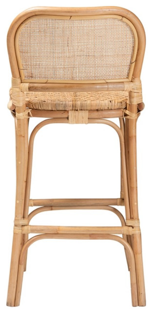 Baxton Studio Adrena Modern Bohemian Natural Brown Rattan Bar Stool ...