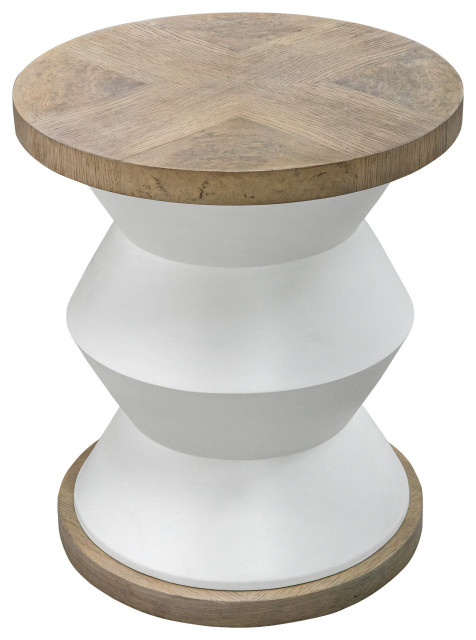 Modern Two Tone Wood Veneer Accent Table Stacked Shapes Honey Oak White ...