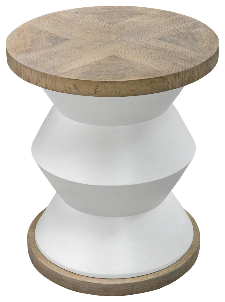 Modern Two Tone Wood Veneer Accent Table Stacked Shapes Honey Oak White ...