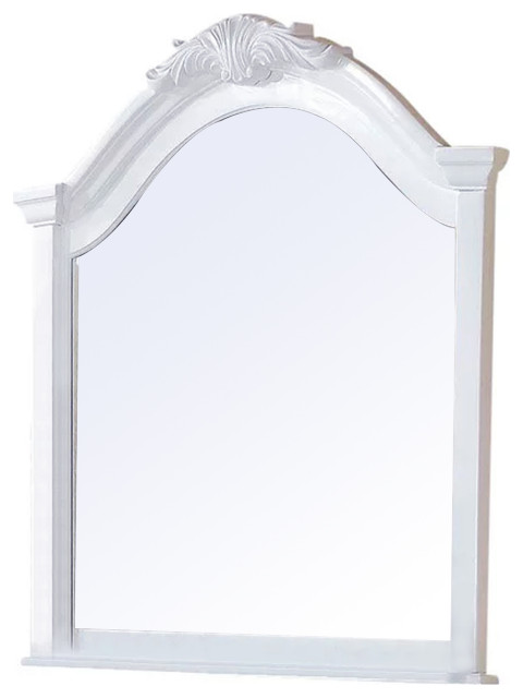 Benzara BM232998 Transitional Style Wooden Wall Mirror With Crown Top ...